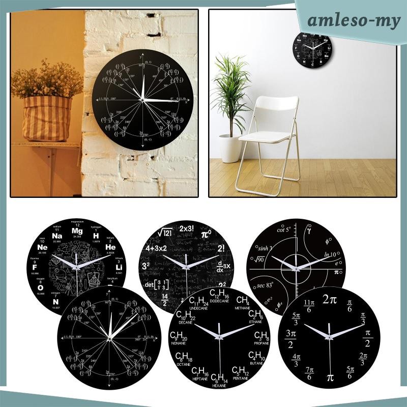 [AmlesoMY] Round Modern Math Clock 12-Inch Unique Art Design - Mathematical Equations Wall Clock ...