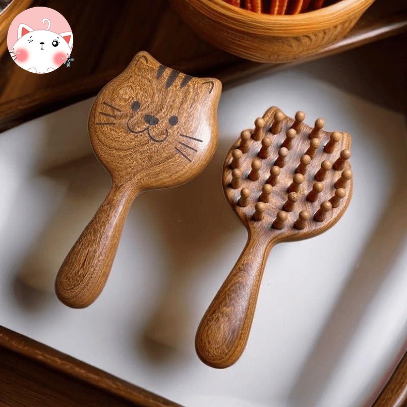 Hair Comb Handheld Wooden Comb Cute Kitty Design for Daily Use ...