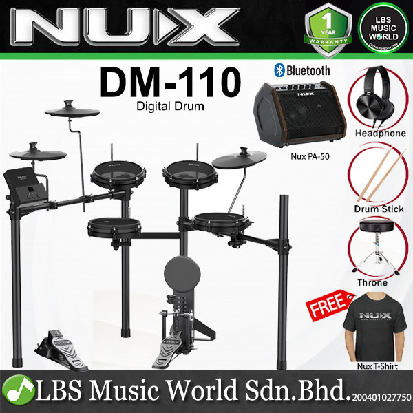 NUX DM-110 5 Piece Digital Electronic Drum Set With Kick Pedal Package (DM110 DM1) | Shopee Malaysia