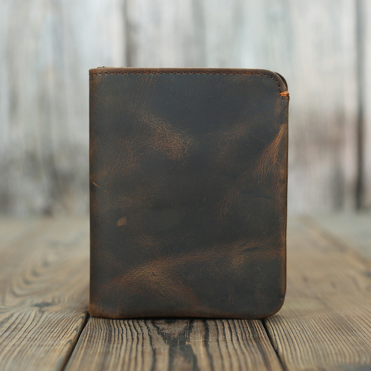 Crazy Horse Leather Men's Bifold Wallet Handmade Genuine Leather Wallet ...