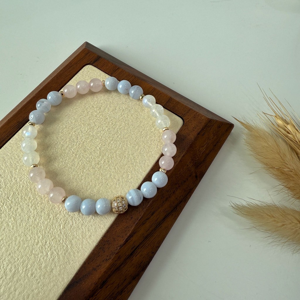 L1463 : Blue lace agate, moonstone & rose quartz (6mm) | Shopee Malaysia