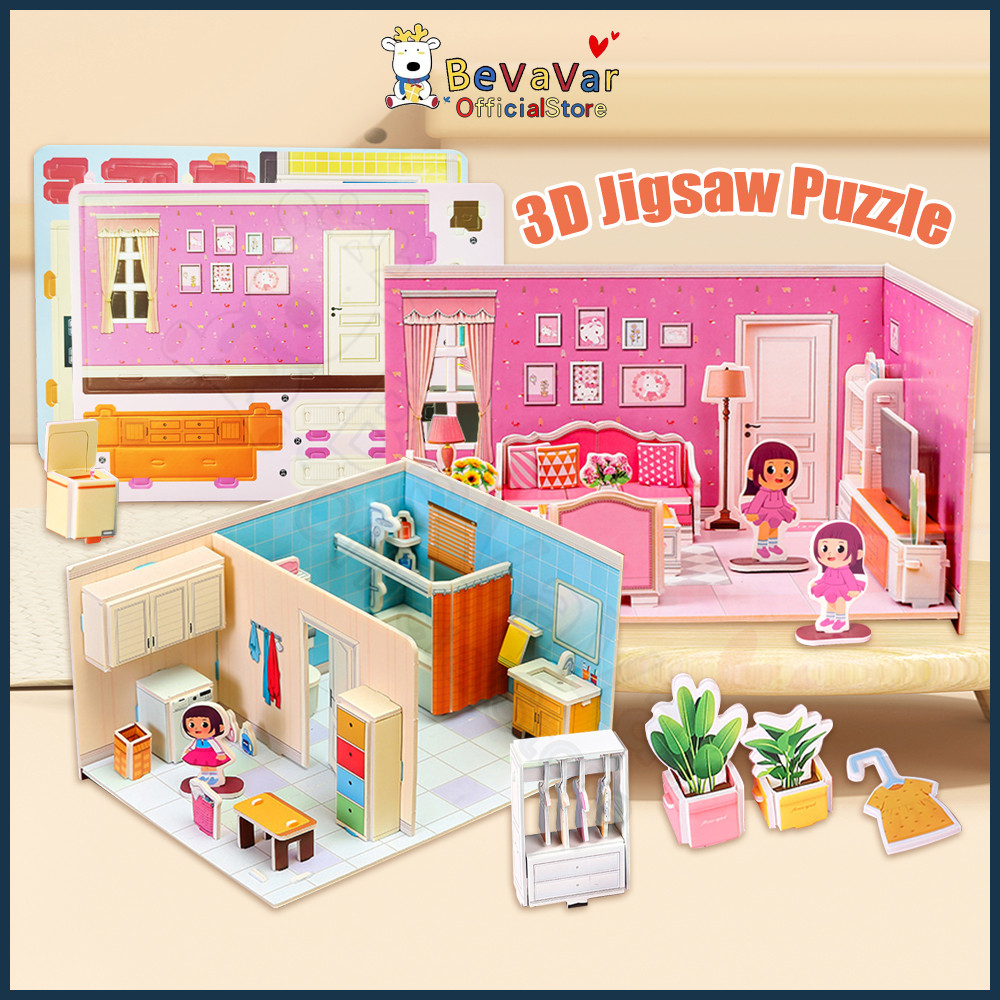 BEVAVAR 3D Miniature House Puzzle for Kids Cut-free DIY Doll House ...