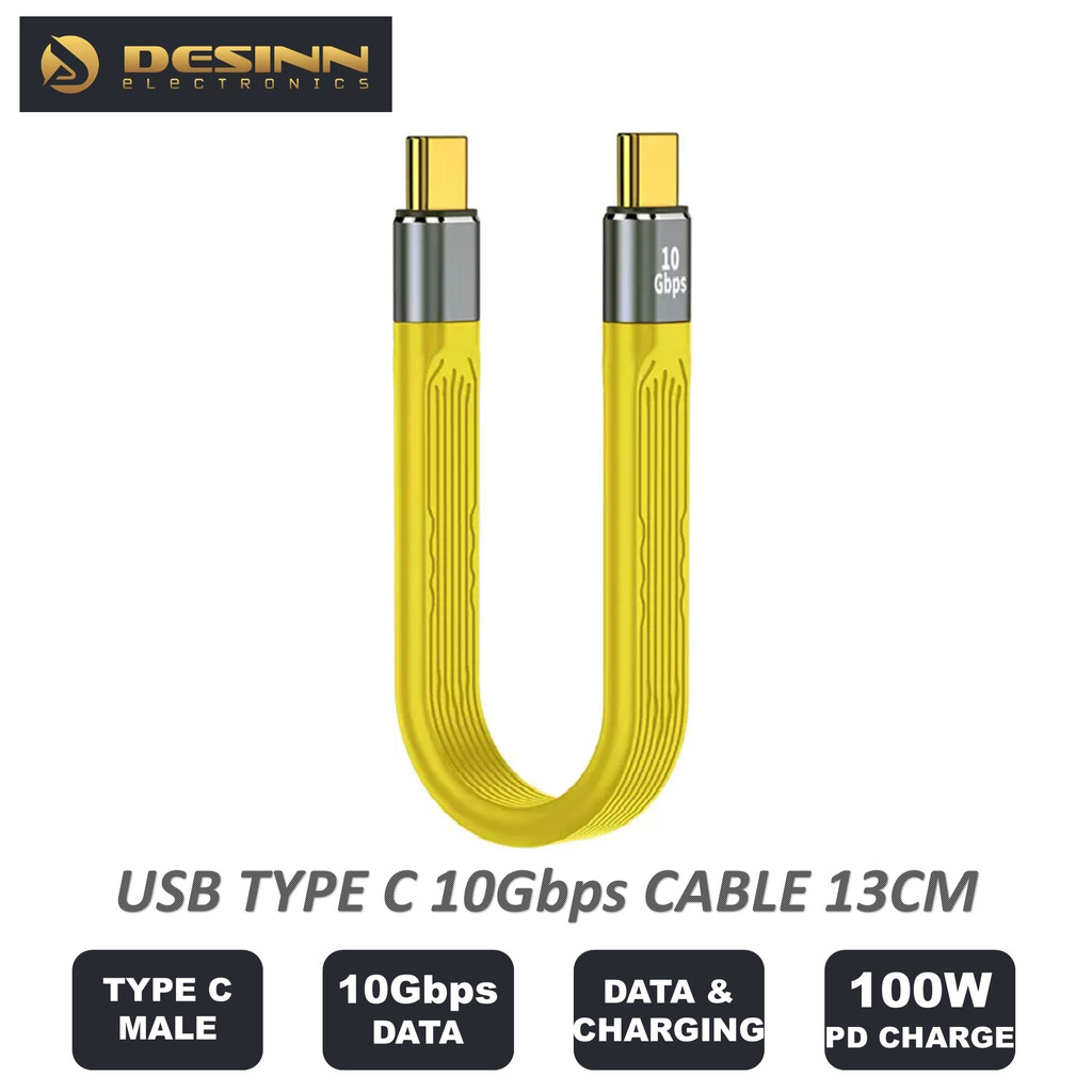 Short Flat USB Type C 13cm Cable 10Gbps Data Sync PD 100W Fast Charging ...