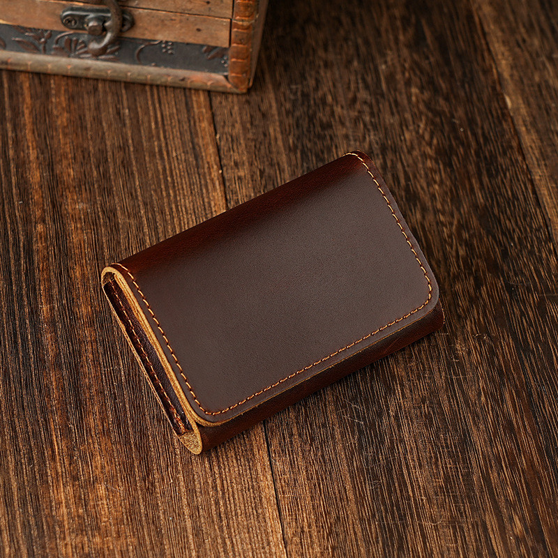 Crazy Horse Leather Small Card Holder for Men Cowhide Credit Card Case ...