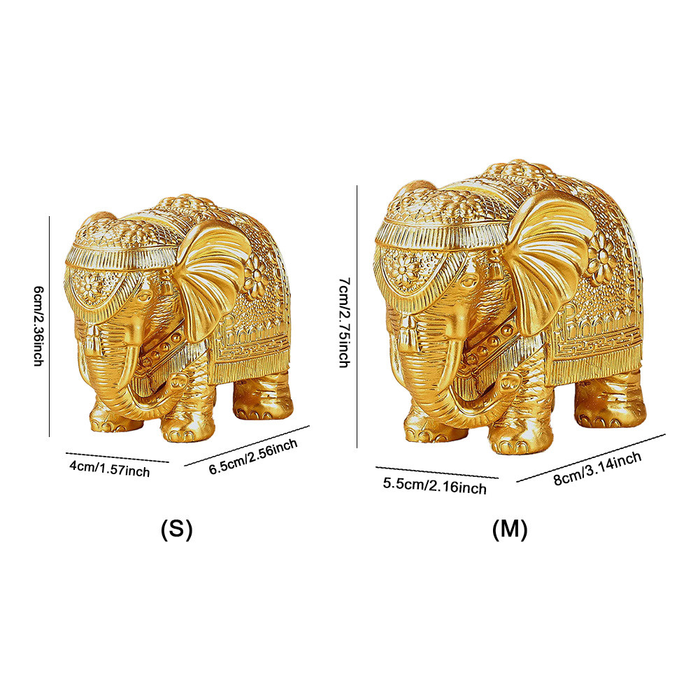 Gold Elephant Statue Brings Good Luck Health Strength Home Office Decor ...