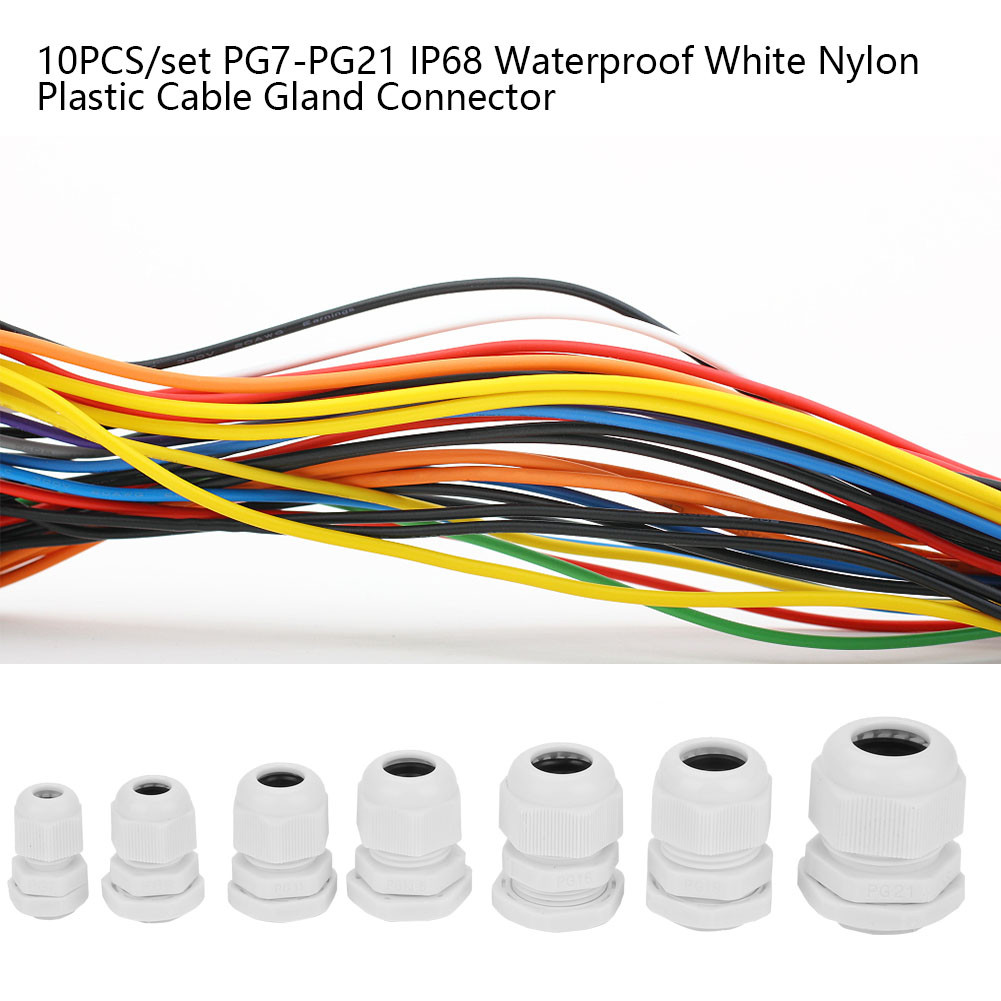 Supergoodsales 10Pcs Nylon Cable Waterproof Connector White Pg7-Pg21 ...