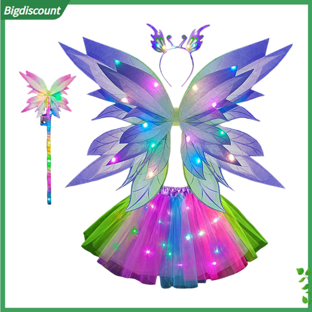 {BIG} Fairy Wings with Light Effects Kids' Masquerade Costume Set Led ...