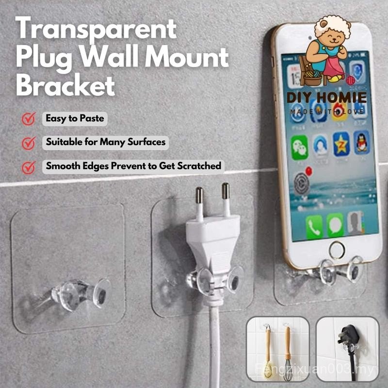 Transparent Plug Wall Mount Bracket Kitchen Wall Strong Adhesive Hook ...