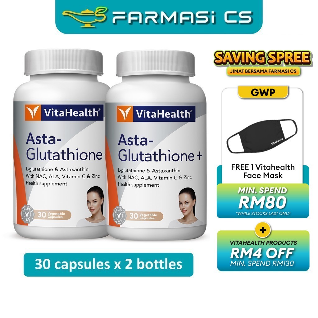 VitaHealth Asta-Glutathione + Plus 30 capsules x 2 Bottles (TWIN) EXP ...