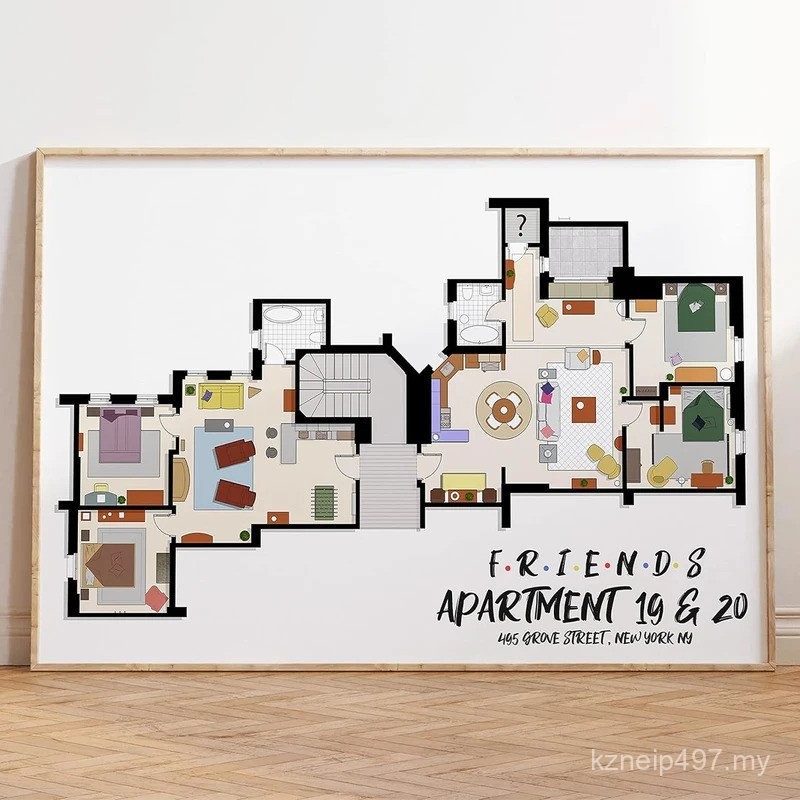 Friends TV Show Apartment Floor Plan Wall Art Print Poster Friends Room ...