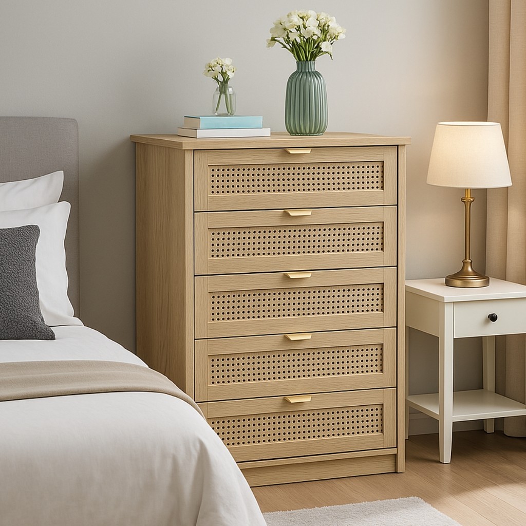 LOFT Living NOKA Rattan Looks 5 Drawers Chest-Oak | Shopee Malaysia