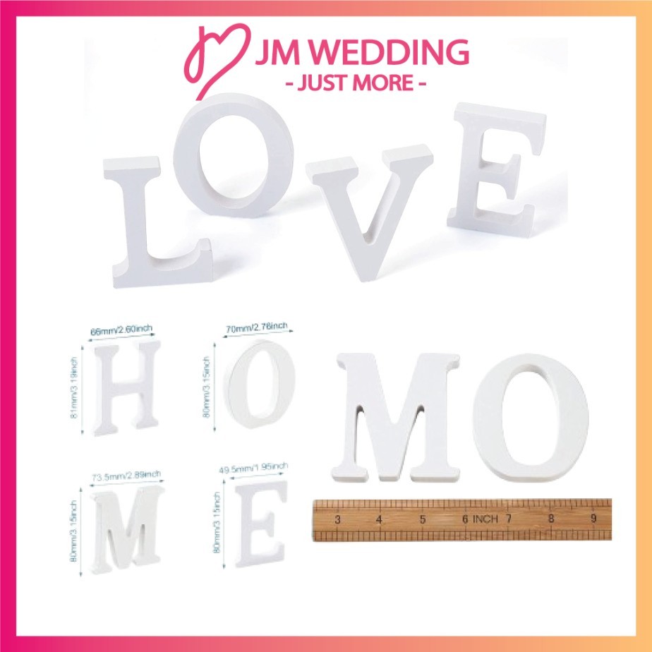 Alphabet Wood Letter Decoration Kayu Deco Putih Abjad A-Z 1-9 Western ...