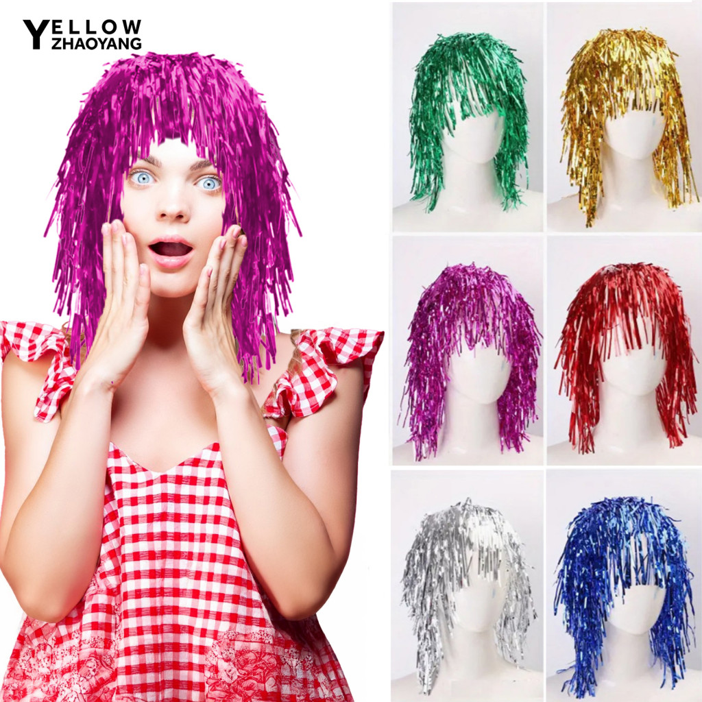 YEH- Metal Foil Wig Unique Costume Wig Shiny Foil Tinsel Wig for 80s ...