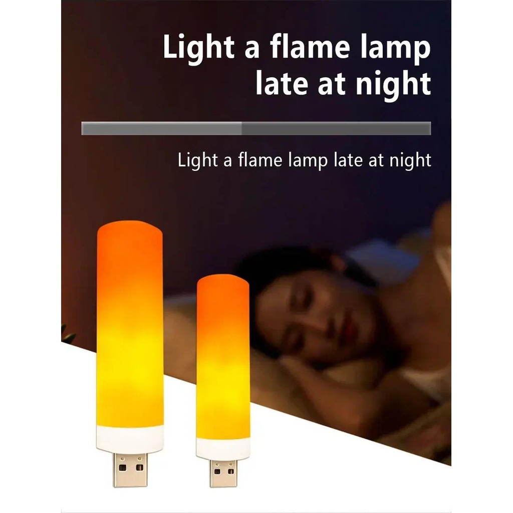 LED Non-eye Harming Flame Night Light USB Plug-in Bedside Lamp Warm ...