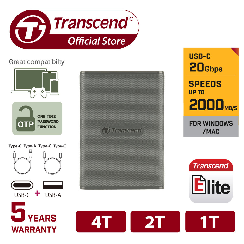 Transcend ESD360C Portable SSD One Touch Auto Backup, Type-A & Type-C ...