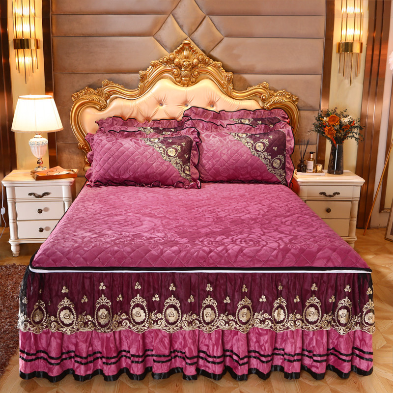 French Velvet Bed Skirt Thick Quilted Bedsheet Light Luxury Detachable Cadar Pengantin Patchwork ...