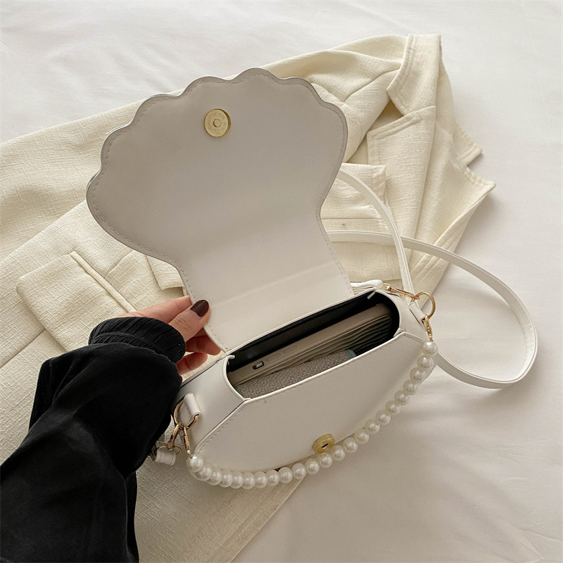 PU Leather Handbag Seashell Women Hobo Bag Pearl Chain Clutch Purse ...