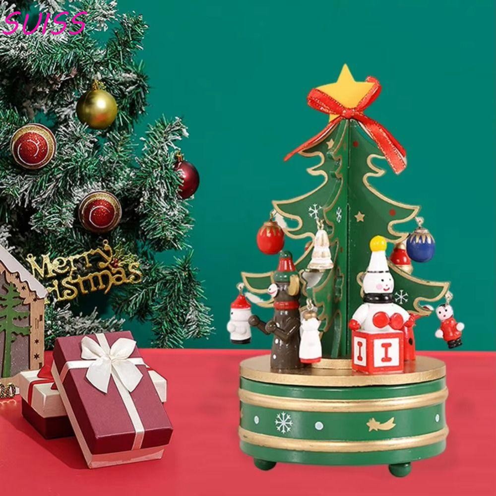 SUISS Rotating Wooden Music Box, Christmas Carousel Wooden Christmas ...