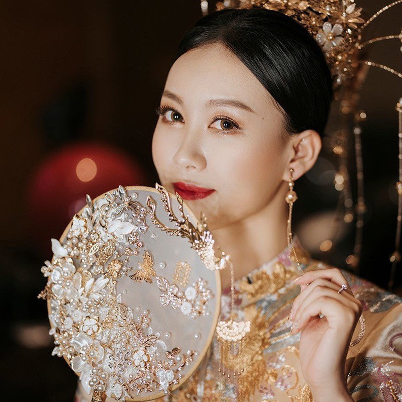 Pakej bahan diy kipas bulatan berganda dua muka gaya Cina, naga dan ...