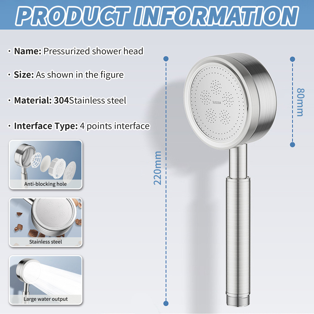 Pressure Shower Head Strong boosting effect Removable Handheld Rain ...