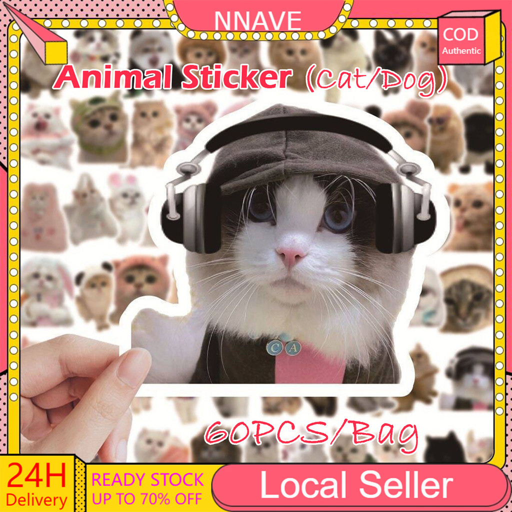 60PCS Cute Cat Meme Sticker dog sticker Waterproof DIY For Helmet ...