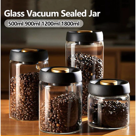 Vacuum Glass Coffee Bean Container Air Tight Jar Food Storage Jar with ...