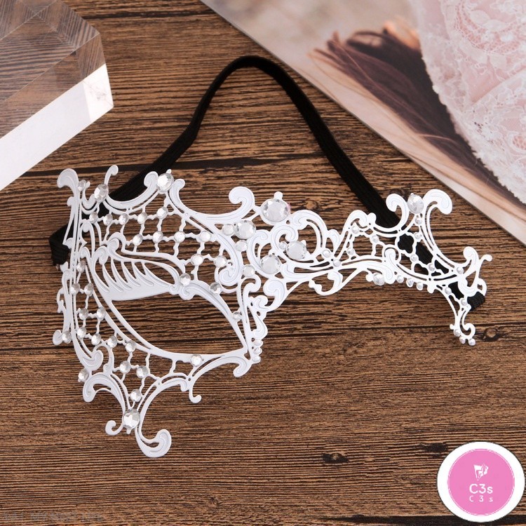 C3S Metal diamond lace mask white metal mask Italian Venice masquerade ...