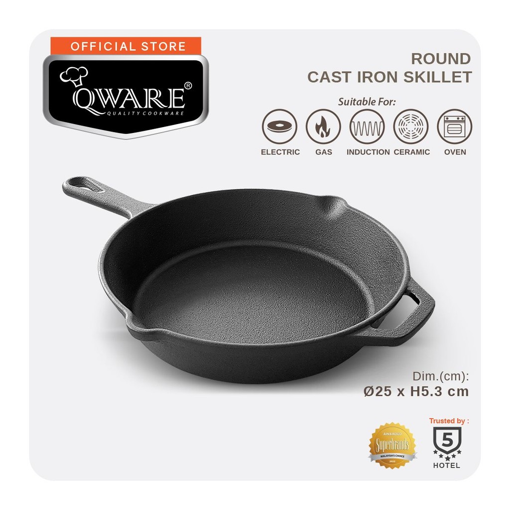 Qware Round Cast Iron Skillet (25cm) | Shopee Malaysia