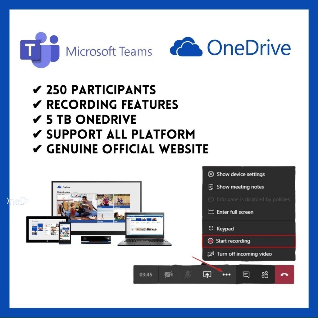 OneDrive 1TB Storage Microsoft Team Unlimited Meet (24 hours, Record ...