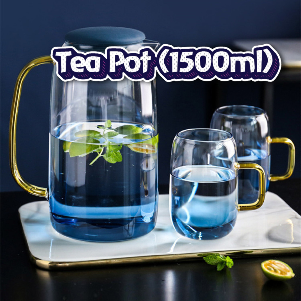 TBF Glass Tea Pot 1500ml flower tea pot Free 4 Tea Cups [High Quality ...