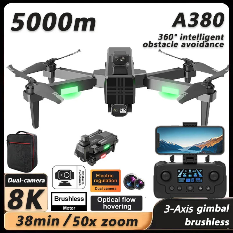 Drone A380 Digital 5G 3-Axis GImbal Electronic Anti-shake ESC 8k HD Dual Camera Drones Brushless ...