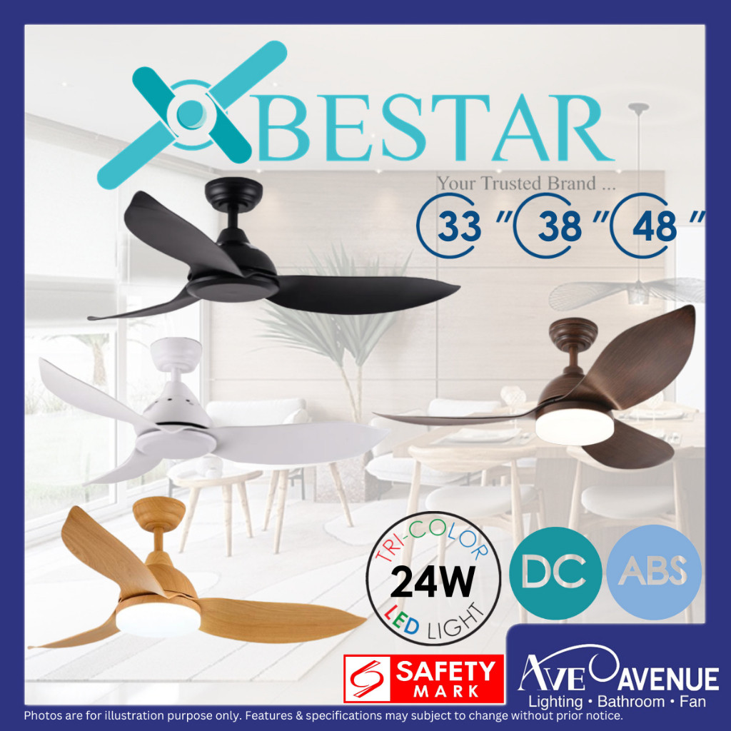 BESTAR RAPTOR DC Motor 3 Blade Ceiling Fan with 3 Tone LED Light Kit ...