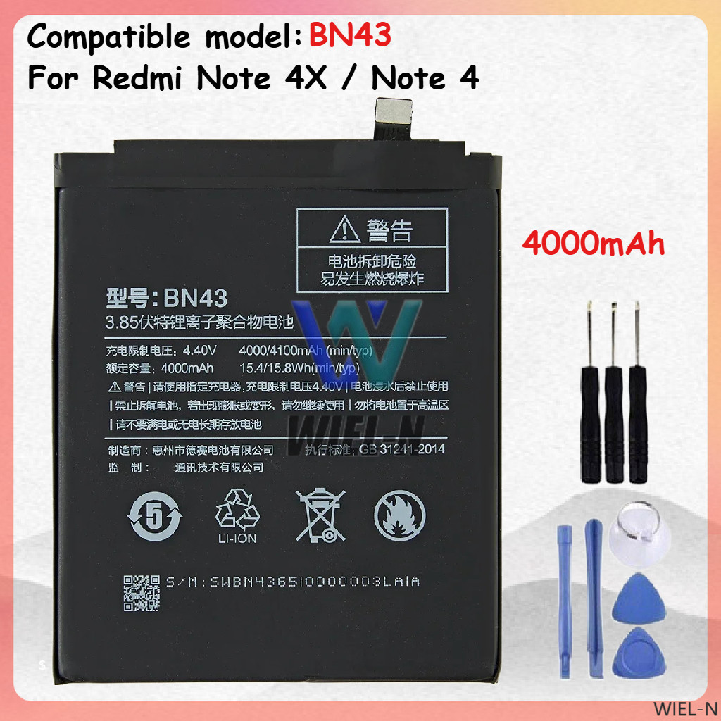 BN43 for Redmi Note 4X / Note 4(4000mAh)Battery Replacement + Tools ...