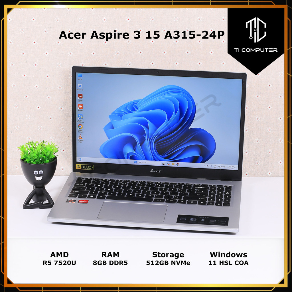 Acer Aspire 3 15 A315-24P Ryzen 5 7520U 8GB DDR5 RAM 512GB NVMe SSD Win ...