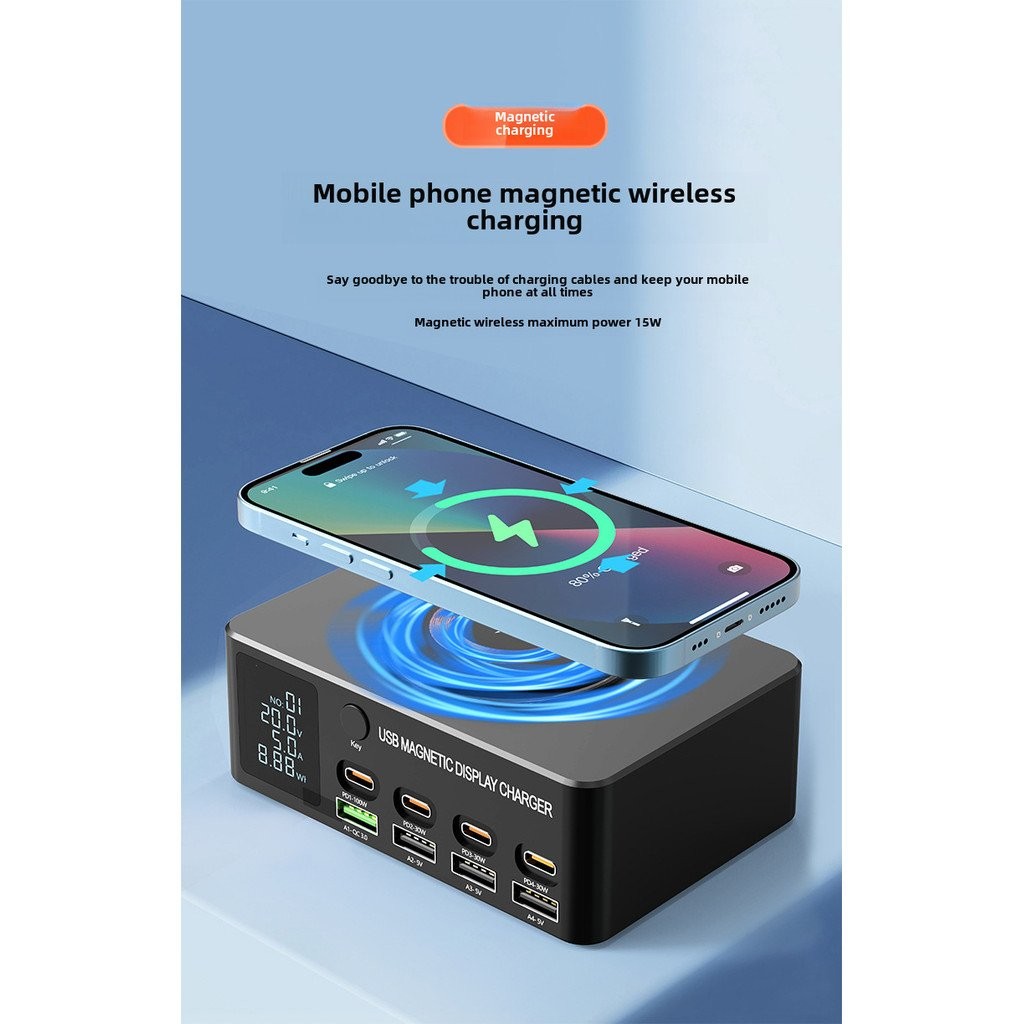 Desktop Multi-Port Charger Smart Digital Display PD100W Fast Charge ...