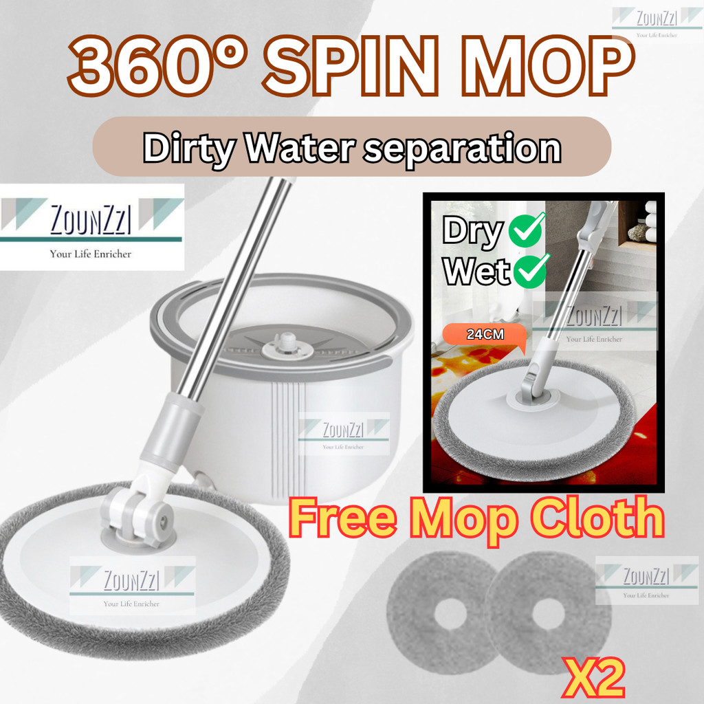 [FREE Mop Cloth x2] 360Degree Spin Mop with Bucket Microfiber Mop Putar ...