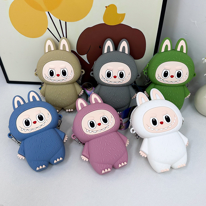 Cartoon Labubu Silicone Bag with Shoulder Strap Cute Labubu Coin Purse ...