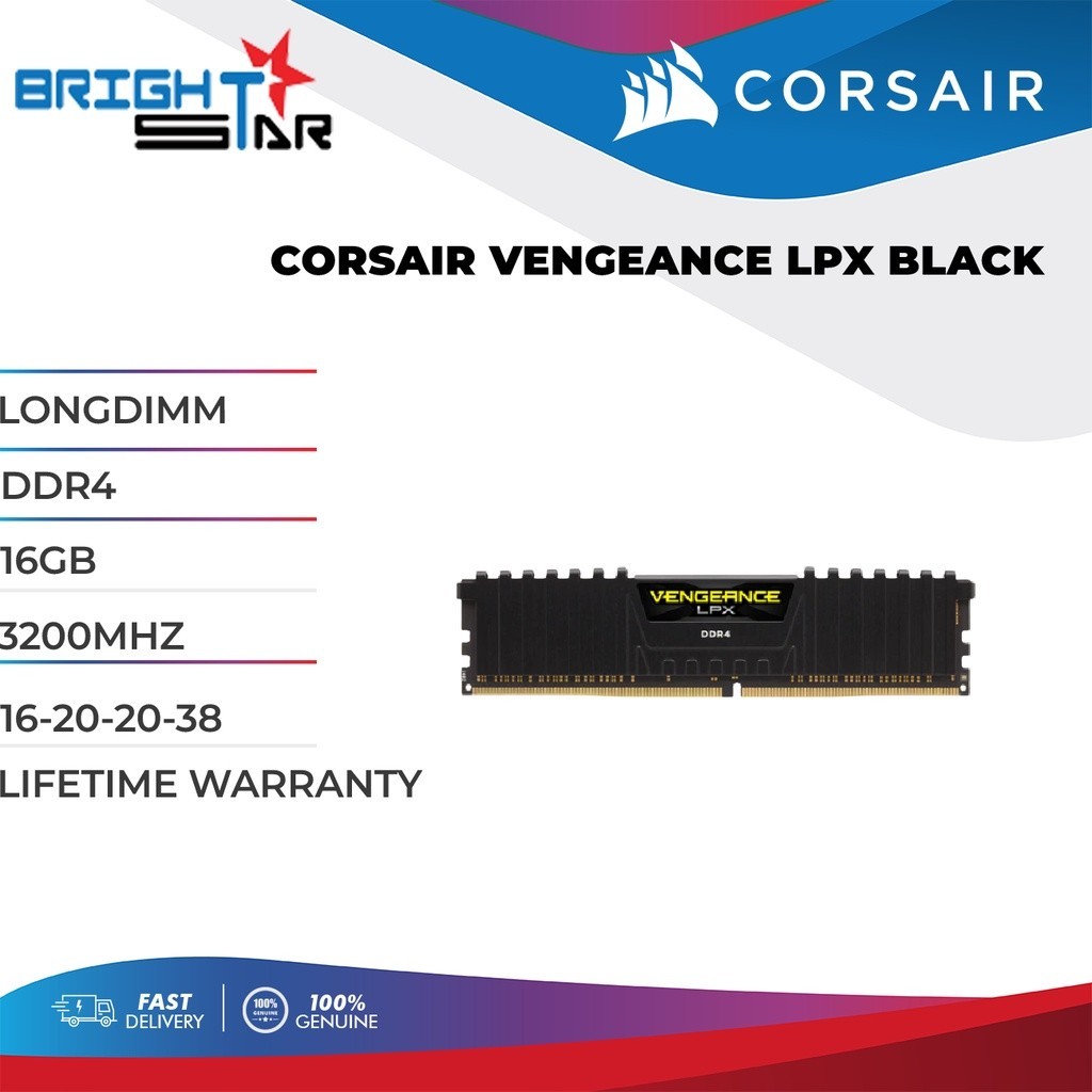 CORSAIR VENGEANCE LPX BLACK DDR4 16GB LONGDIMM DESKTOP RAM | Shopee ...