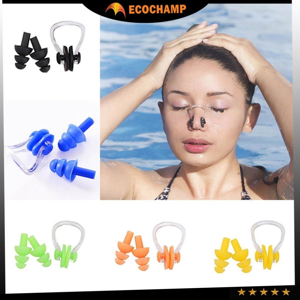 Soft Silicone Swimming Earplug Ear Plug Nose Clip Set Waterproof ...