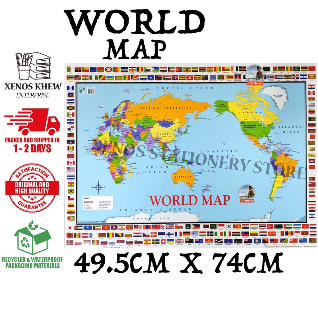 WORLD MAP / PETA DUNIA [ 49.5CM X 74CM ] (READY STOCK) | Shopee Malaysia