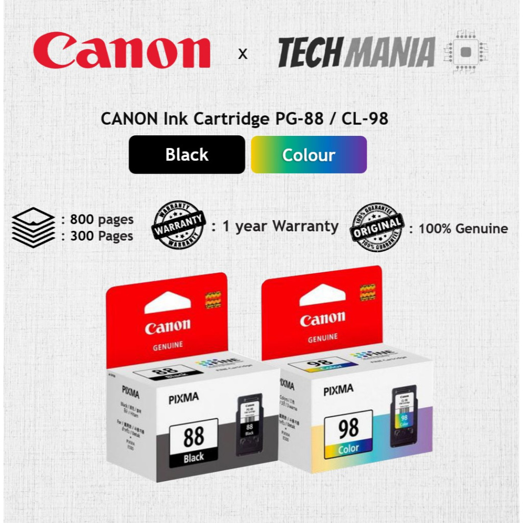 [100% ORIGINAL] Canon PG 88 (21ML) Black CL 98 (15ML) Color Ink Cartridge/PG-88 & CL-98 PG88 ...