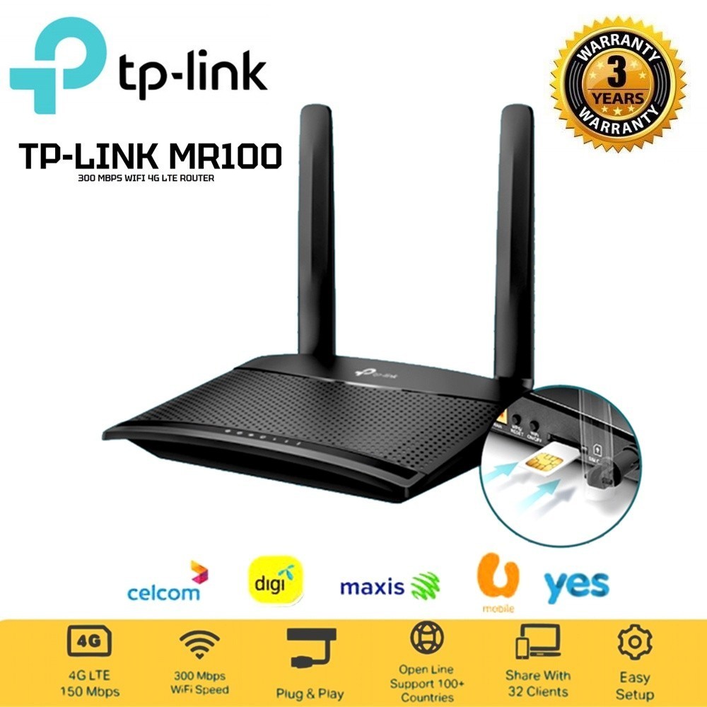 TP-Link TL-MR100 Wireless N 4G LTE 300Mbps advanced LTE antennas Modem ...