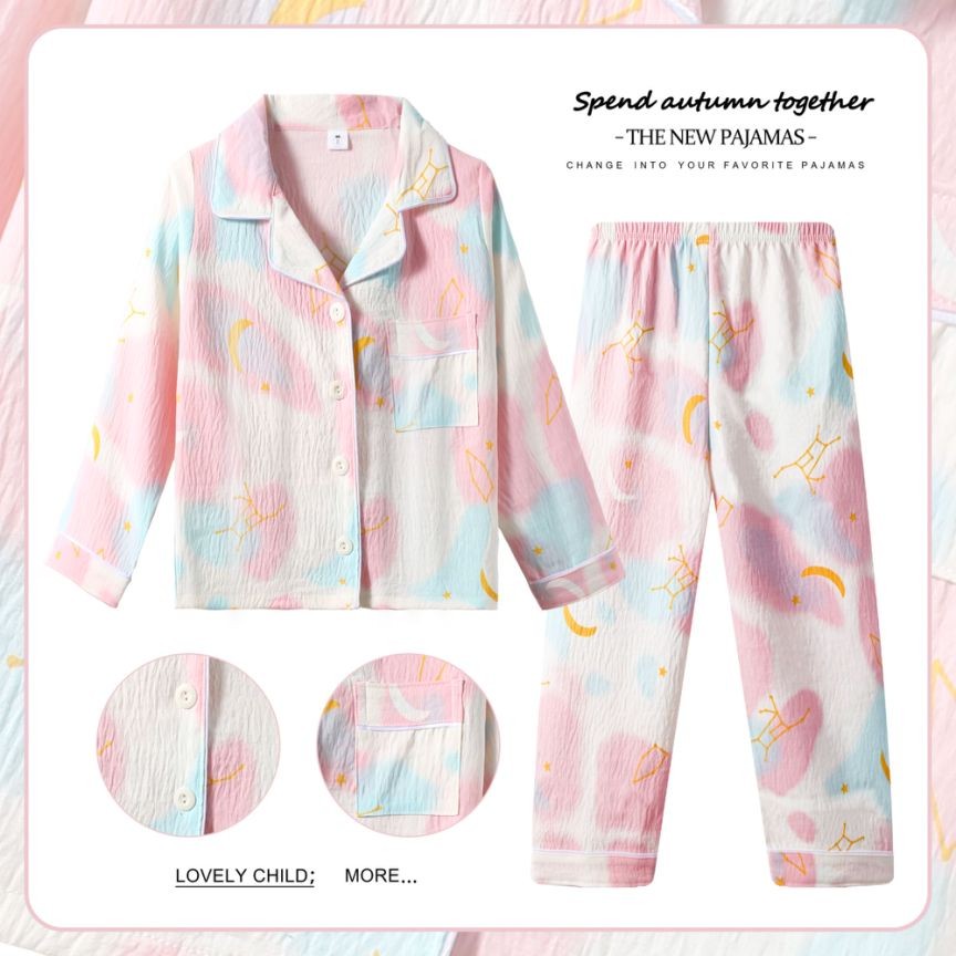 New Style Cloud Cotton Pajamas Boys Girls Cardigan Style Long-Sleeved ...