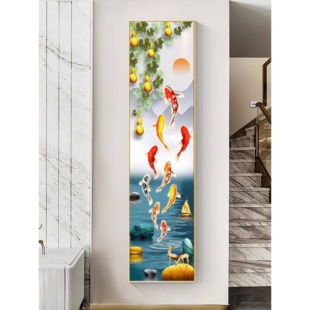 Lukisan Hiasan Pintu Masuk Jalur Panjang Sempit Moden Tangga Mewah Gantung Dinding Versi Menegak ...