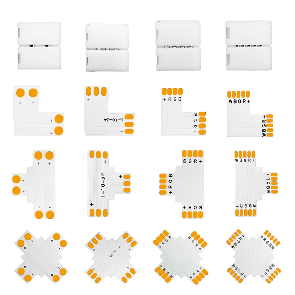 10Pcs Free Soldering LED Strip Connector Only L T X Shape 2PIN 3PIN ...