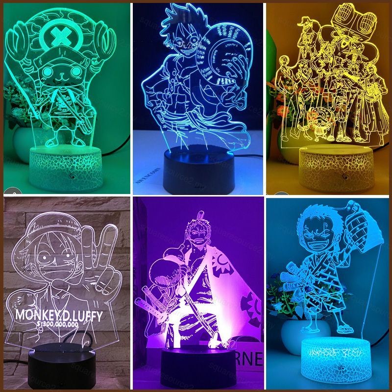 SQ2 One Piece Lamp Night Lights LED Acrylic Desk USB 3D Anime Remote ...