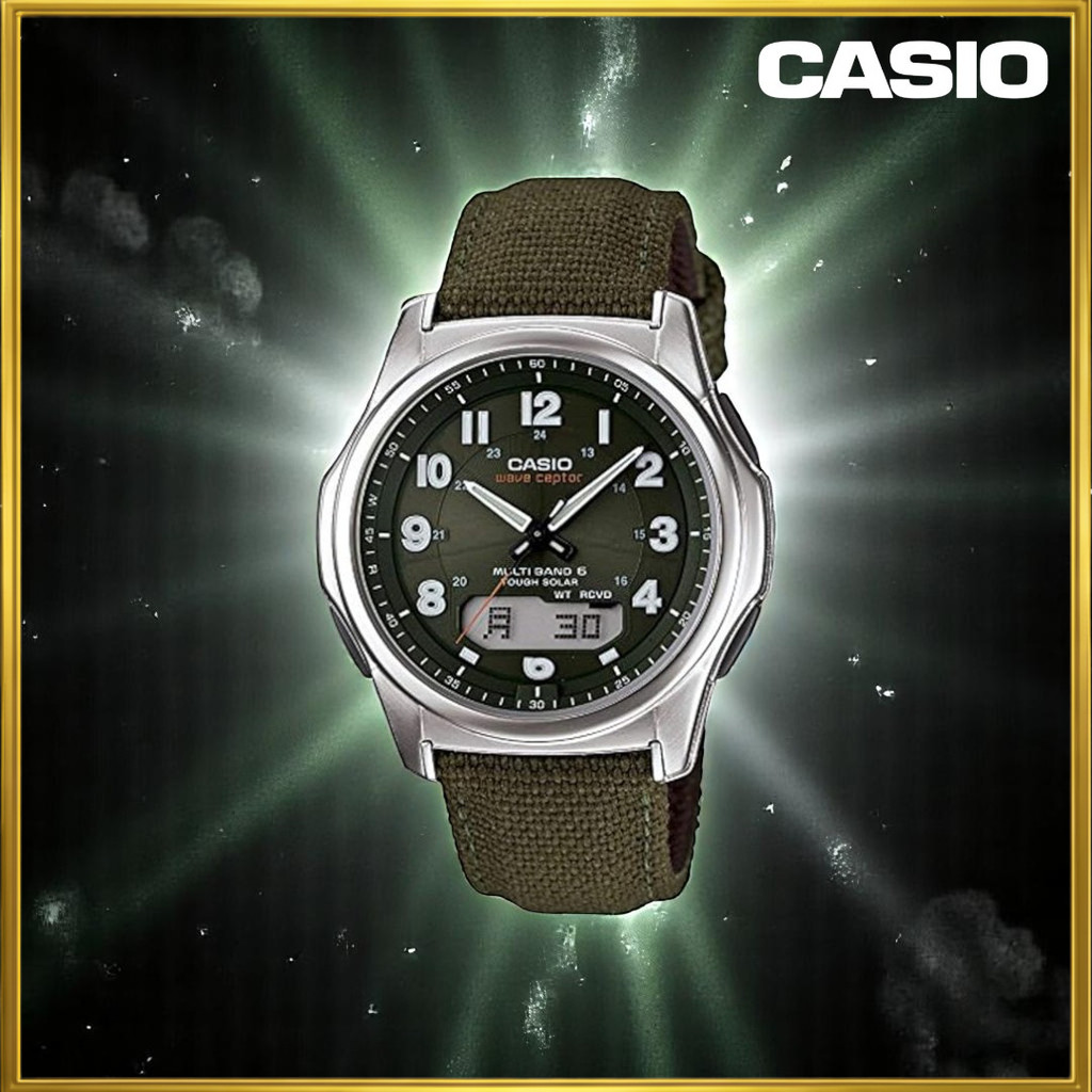Casio Waveceptor Men's Solar Radio-Controlled Watch - Green and Black ...
