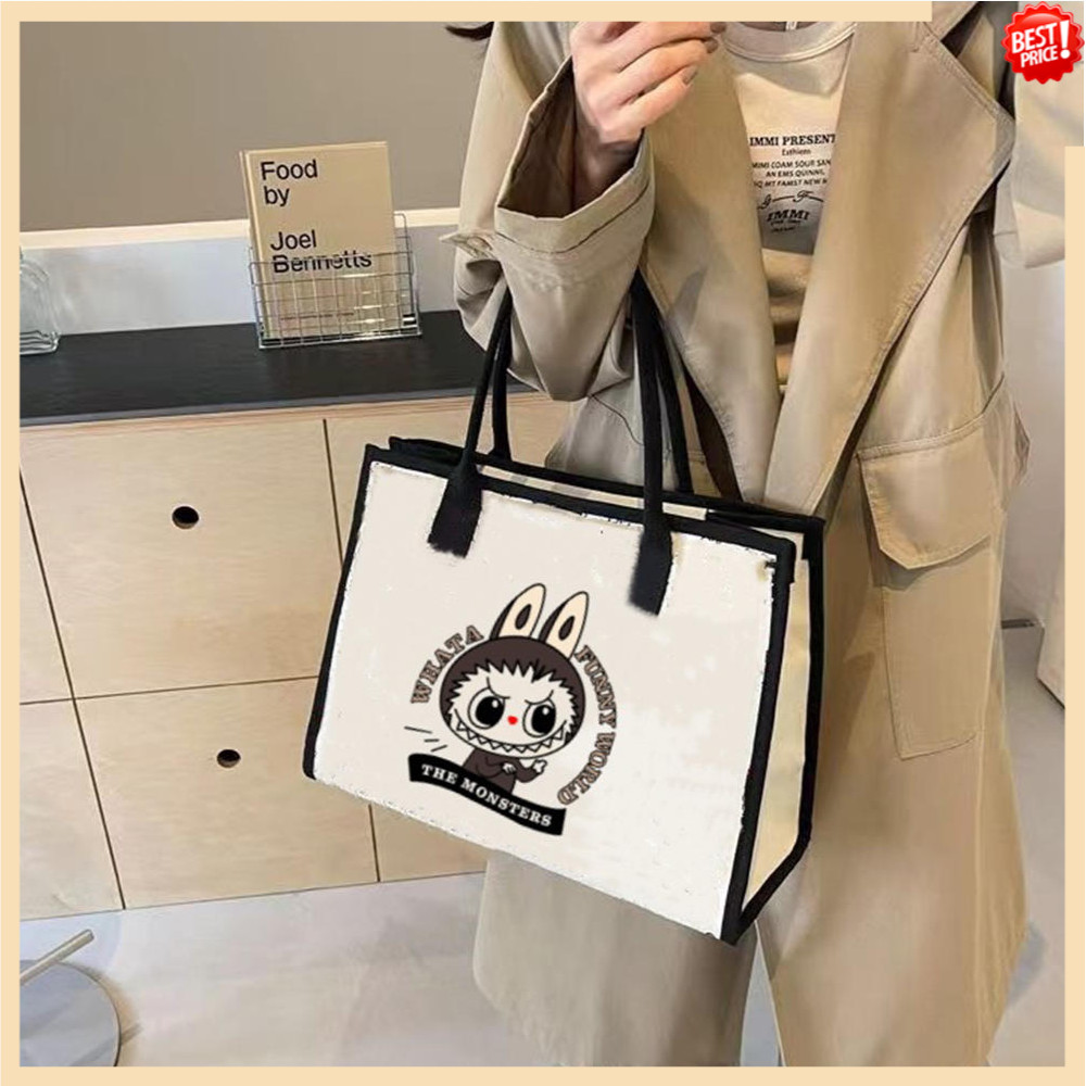Labubu Cartoon Tote Bag Large Capacity Monsters Shoulder Bag Women's ...