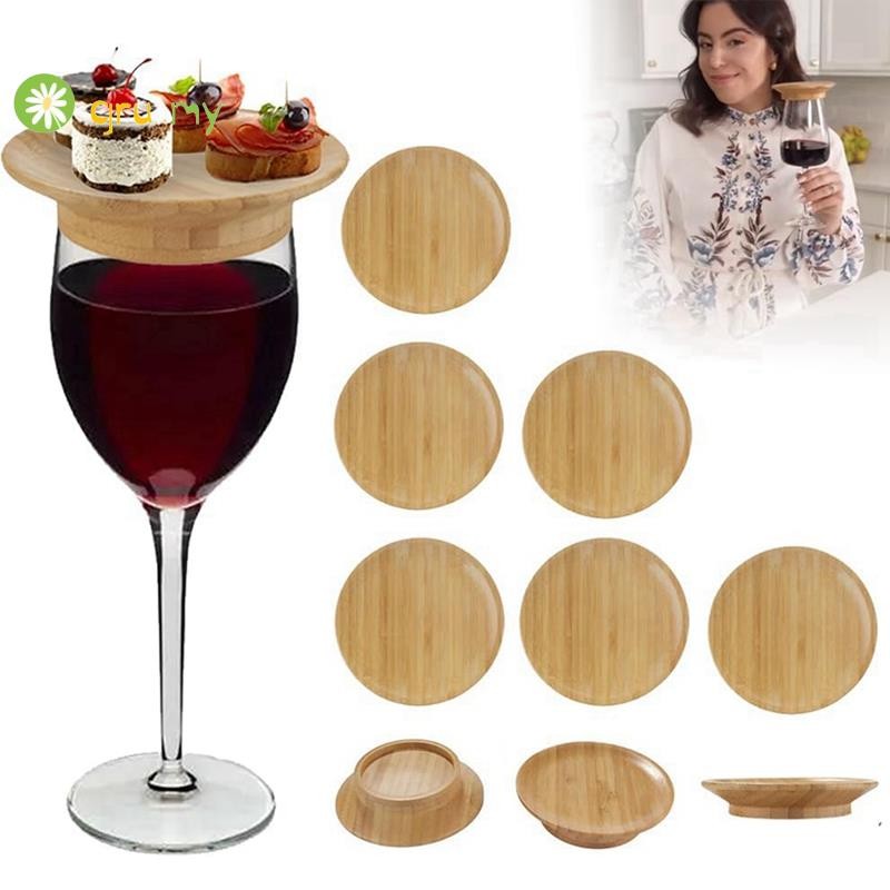 6Pcs Wine Glass Topper, 4Inch Wine Glass Charcuterie Topper Bamboo Wine ...