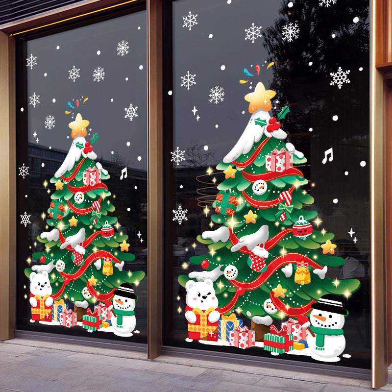 Christmas Decoration Stickers Golden Large Size Christmas Tree Window ...